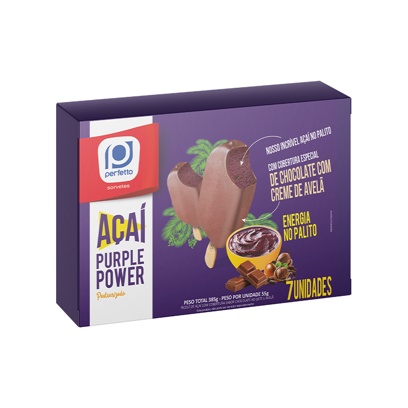 PICOLÉ DE AÇAÍ COM COBERTURA SABOR CHOCOLATE AO LEITE E AVELÃ | Perfetto